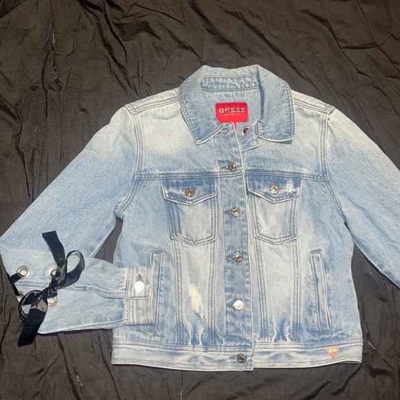 Guess | Jackets & Coats | Vintage Rare Guess Denim Jeans Jacket Lace Up ...